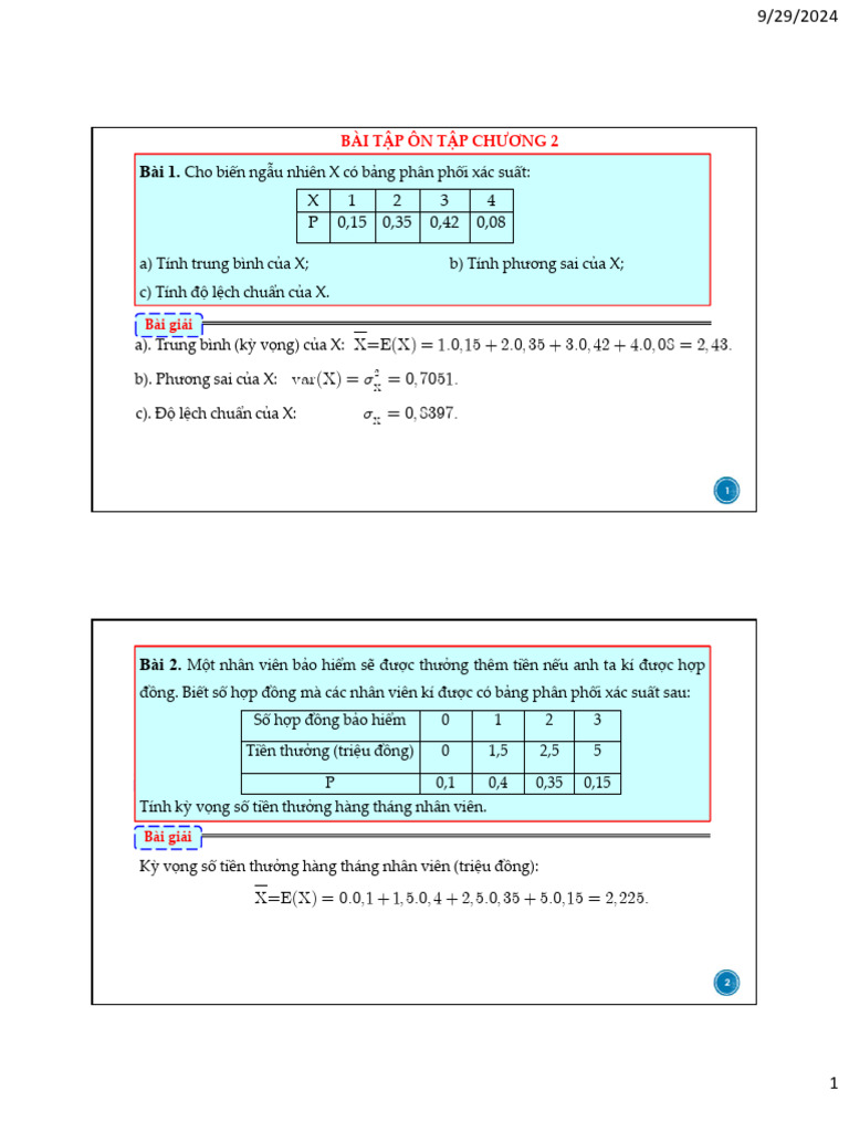 BÃ I Táº P ChÆ°Æ¡ng 2 Cã Ä Ã¡p Ã¡n - XSTK | PDF