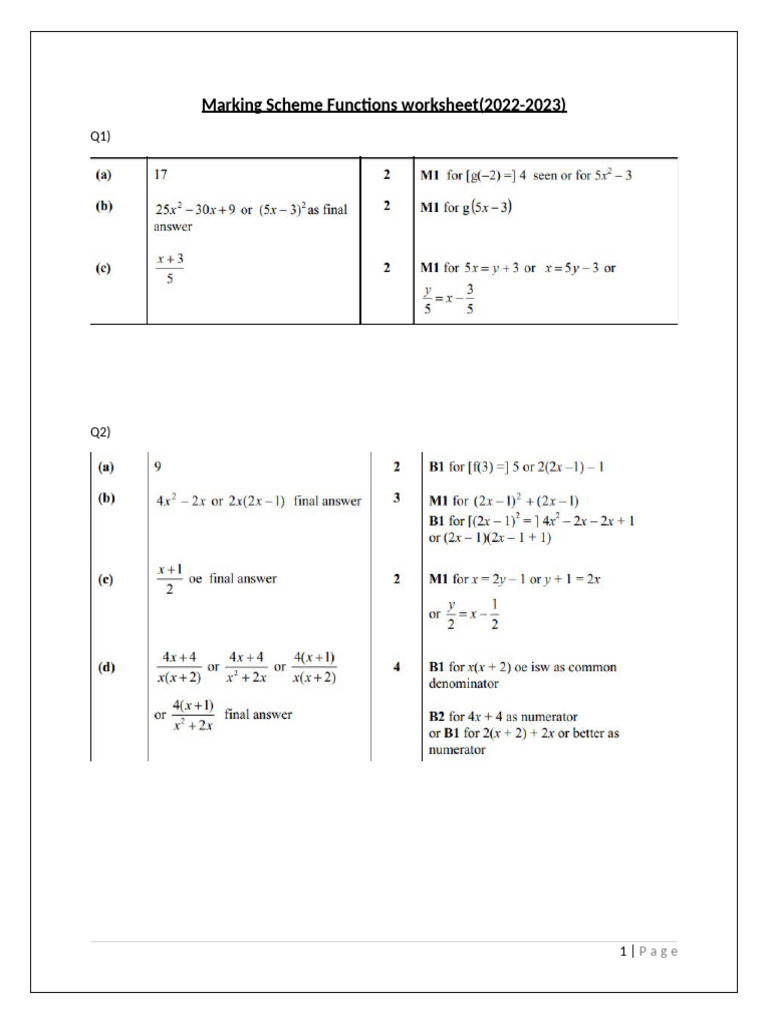 Functions Worksheet MS(2022-2023) | PDF