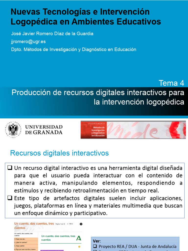Tema 4. Producción de Recursos Digitales Interactivos para La Intervención Logopédica | PDF ...