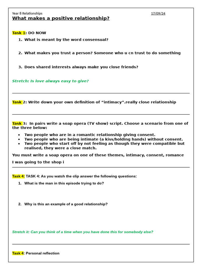 Week 2 - What Makes A Positive Relationship | PDF