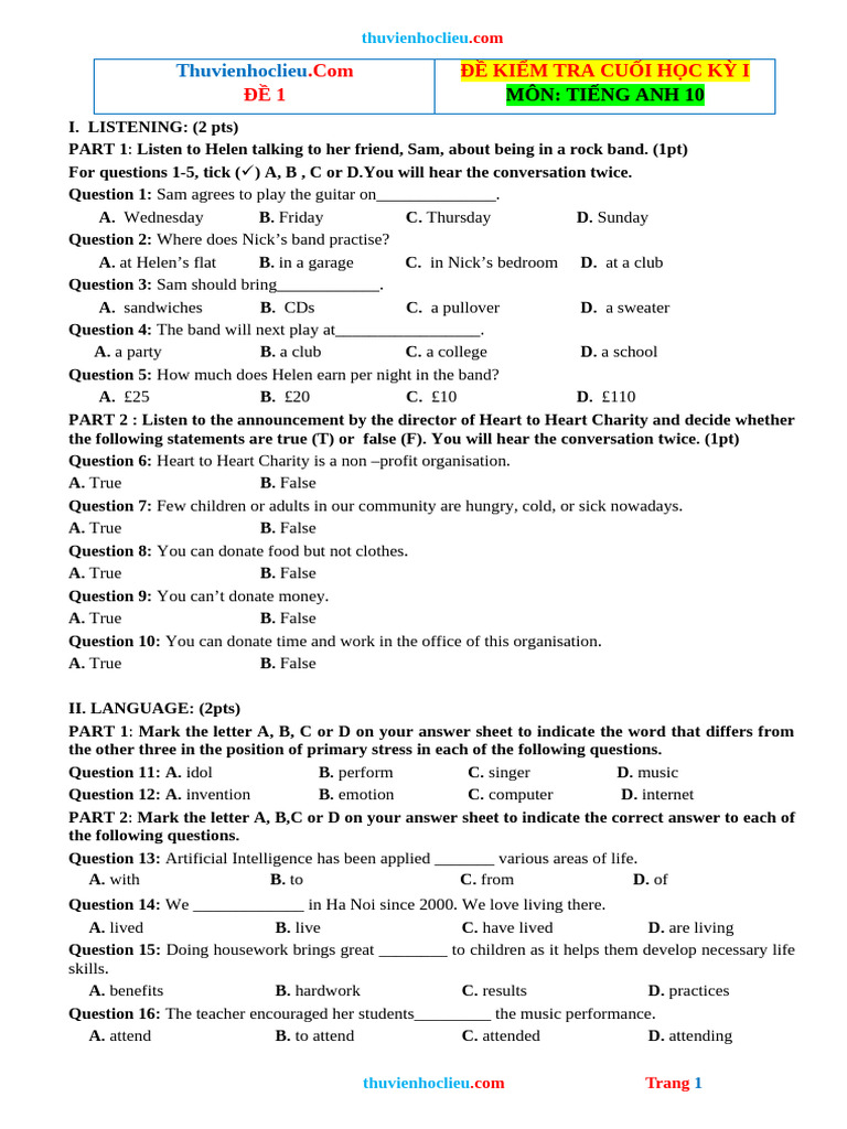 English 10 Semester 1 Exam Paper | PDF | E Reader