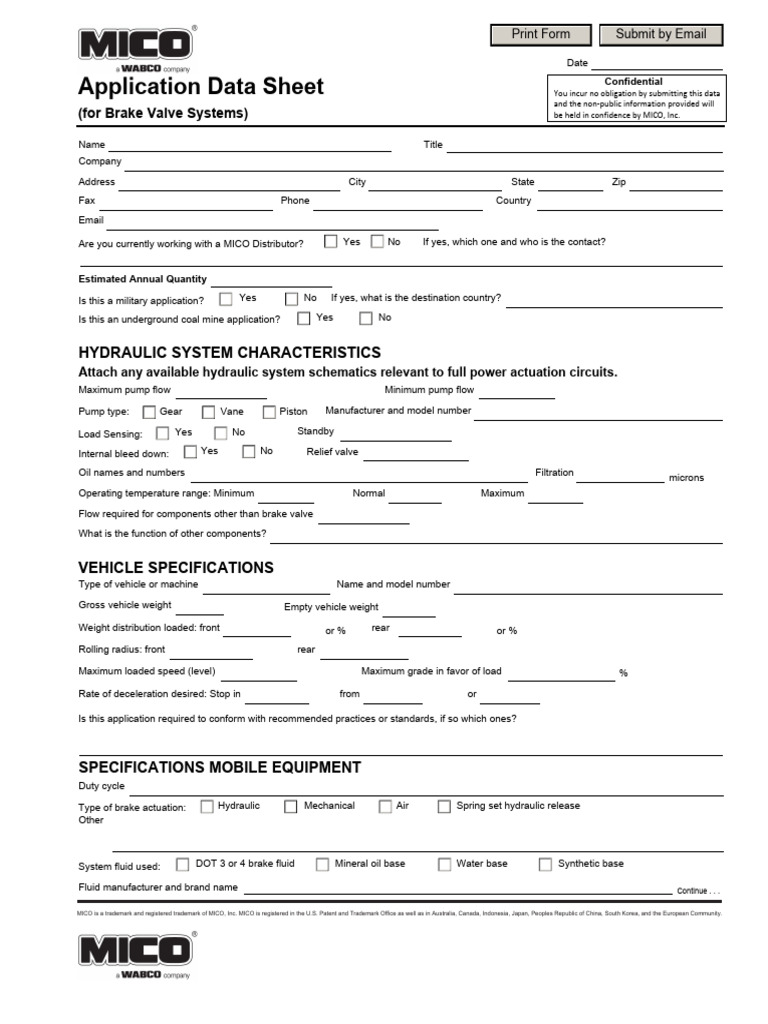Brake Valve System Application Data Sheet | PDF | Brake | Valve