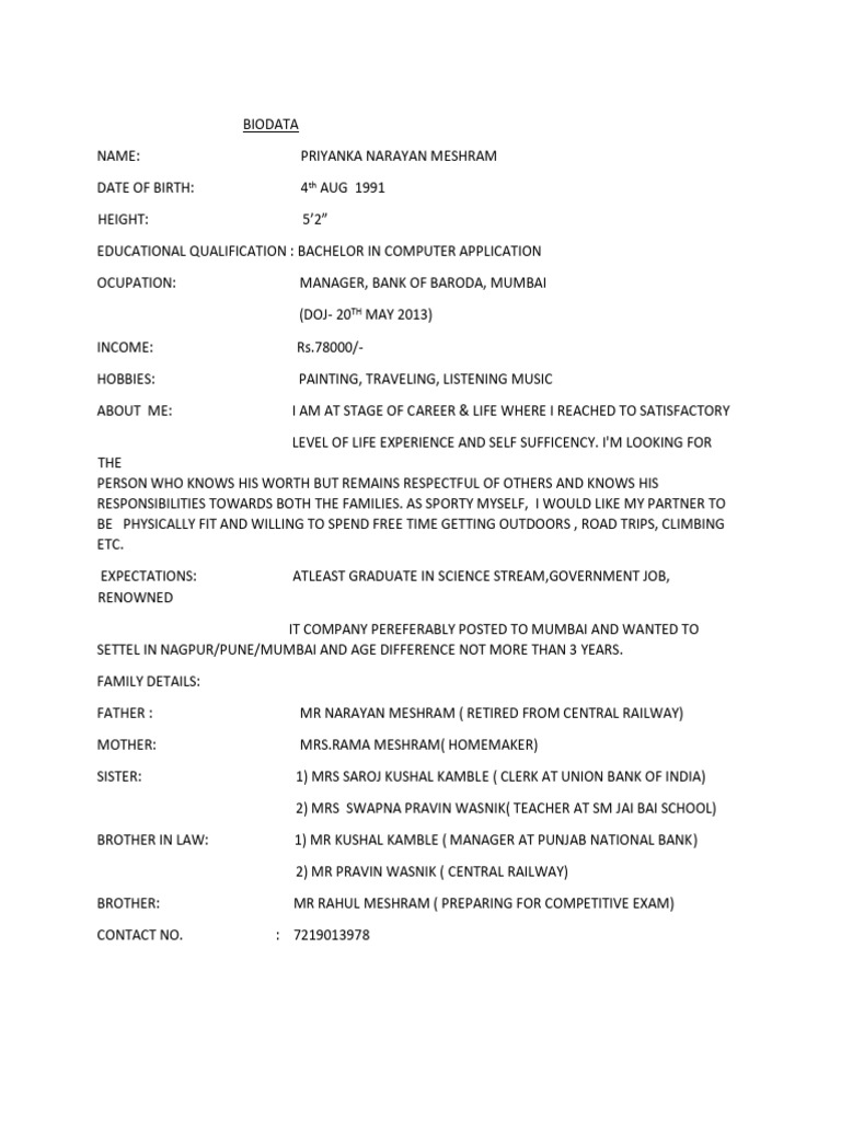Priyanka Biodata Final.dox | PDF