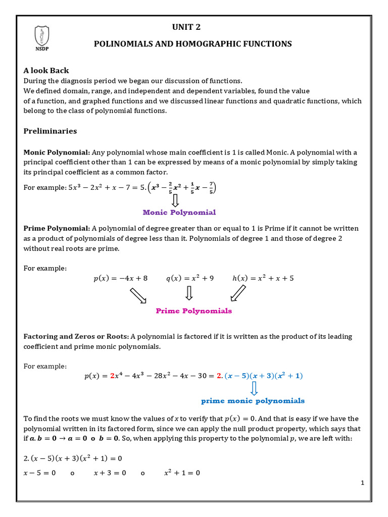 Teoría y Práctica - Funcion Polin - Homog - Ingles - Versión Final - 5º A y B | PDF | Polynomial ...