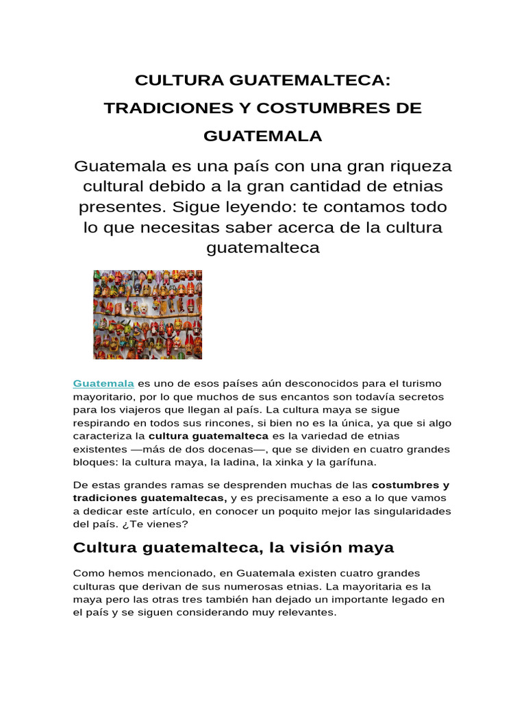 Tradiciones de la Cultura Guatemalteca | PDF