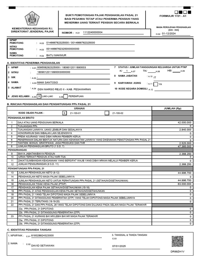 Bukpot PPH 21 an Imam Santoso | PDF