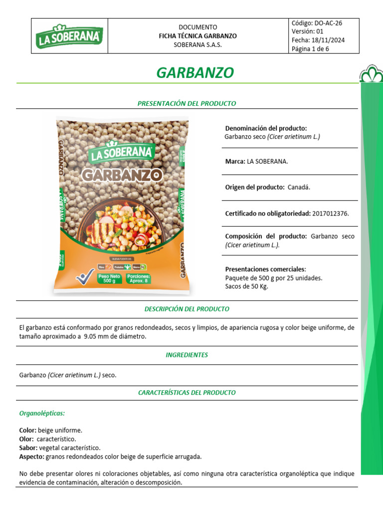 Do-Ac-26 Garbanzo (T-2 G-2) V - 1 | PDF | Alimentos | Garbanzo