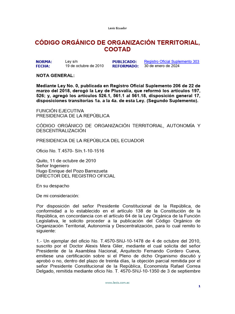 Cootad 2025: Actualización y Reformas | PDF | Gobierno | Ecuador