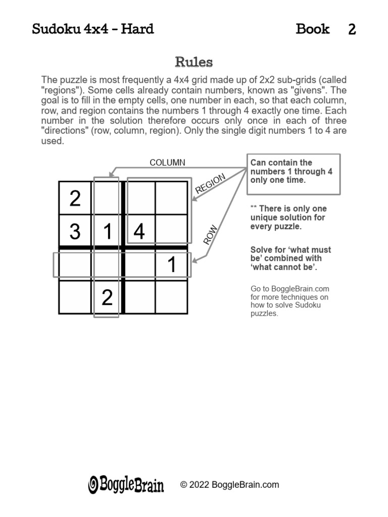 Sudoku 4x4 Hard - Book 2 | PDF | Logic Puzzles | Recreational Mathematics