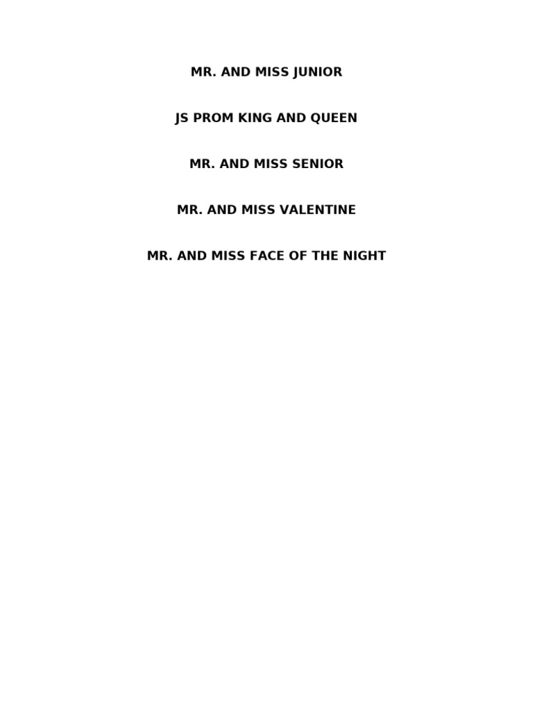 JS Prom Contest Titles & Contestants | PDF