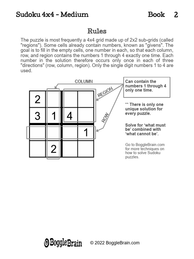 Sudoku 4x4 Med -Book 2 | PDF | Logic Puzzles | Recreational Mathematics