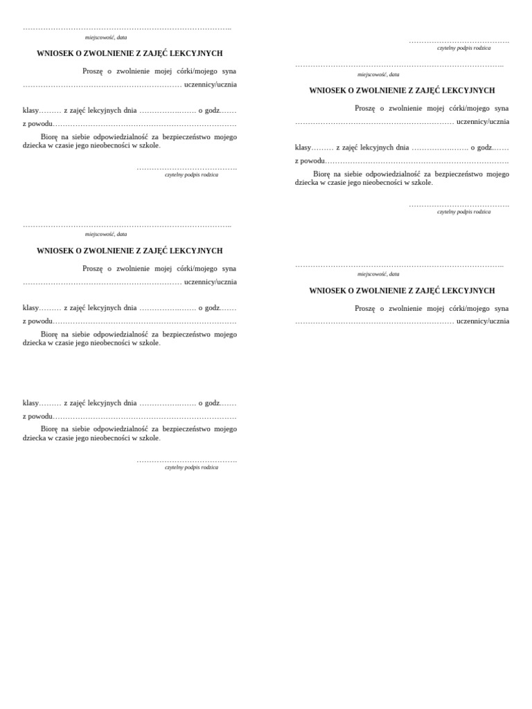 wniosek+o+zwolnienie z lekcji ( pdf ) | PDF