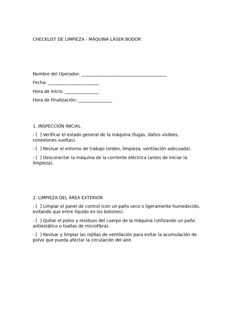 CHECKLIST DE LIMPIEZA | PDF | Ventilación (Arquitectura) | Agua