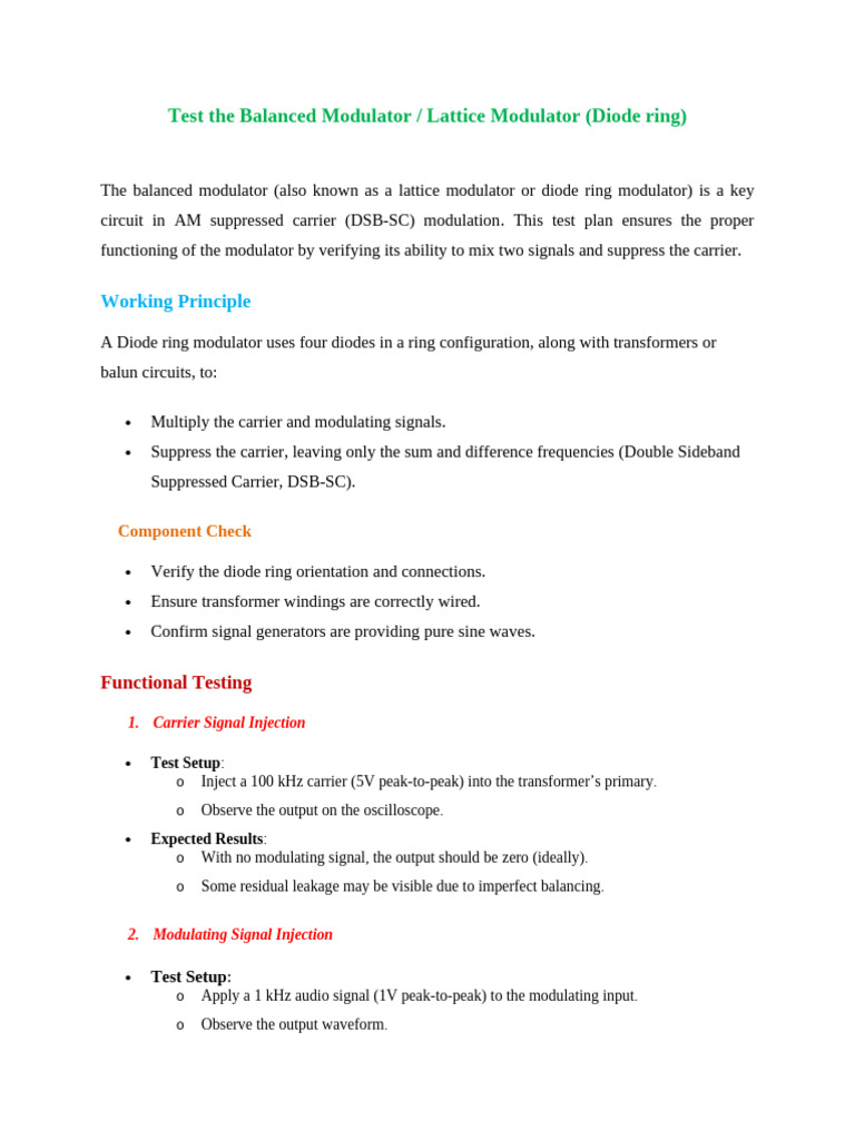 Testing Diode Ring Modulator for DSB-SC | PDF