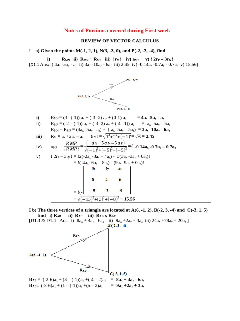 EMT - Notes of I Week - 23feb2025 | PDF | Sphere | Coordinate System