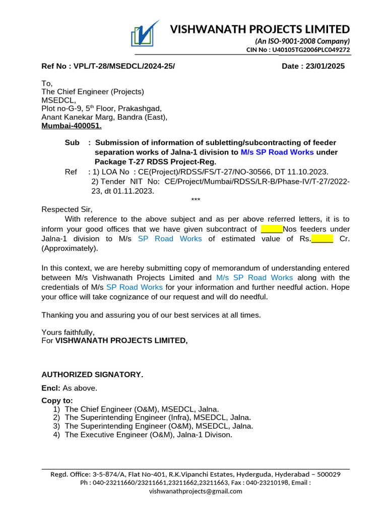 Subcontracting for Jalna-1 Division | PDF