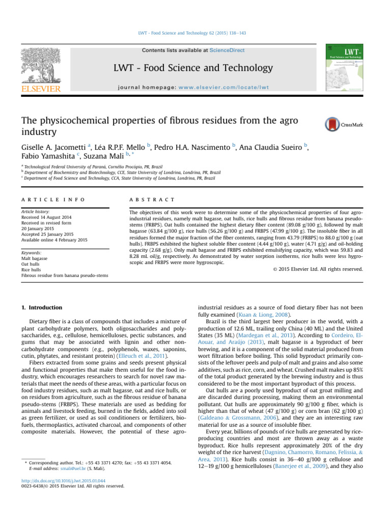 DE - The Physicochemical Properties of Fibrous Residues From The Agro ...