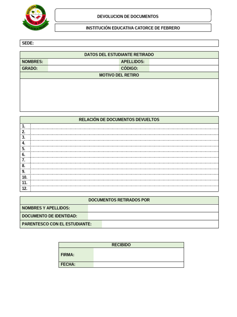FORMATO DE DEVOLUCION DE DOCUMENTOS | PDF