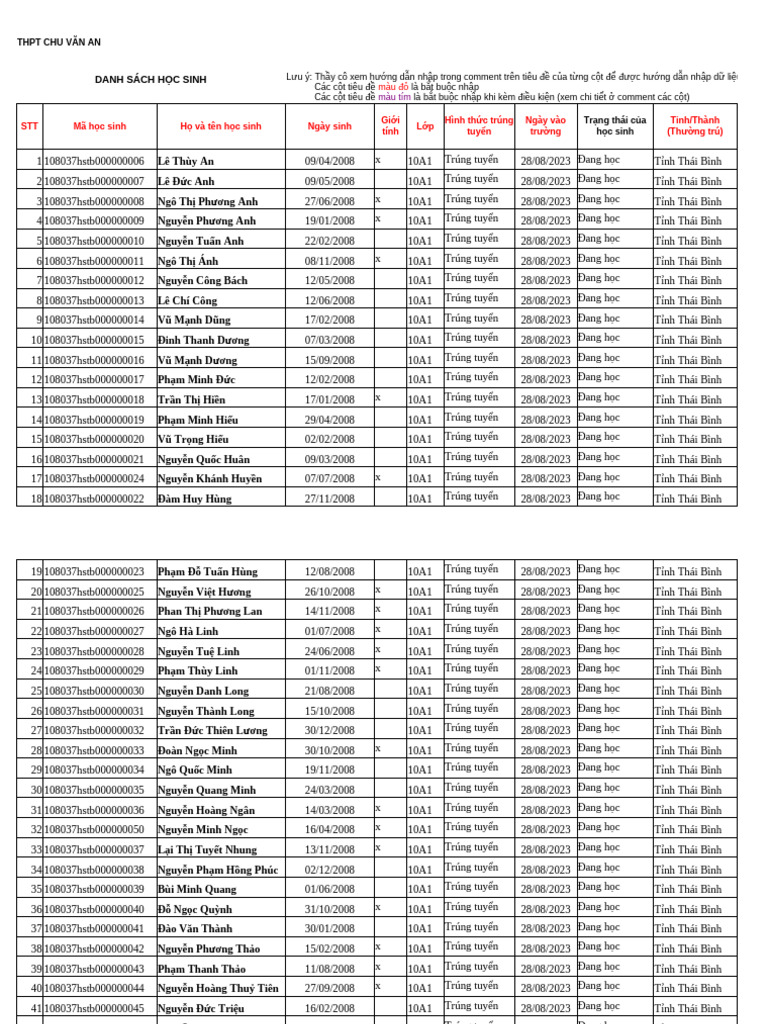 Mau Import THPT ThongTinHocSinh | PDF