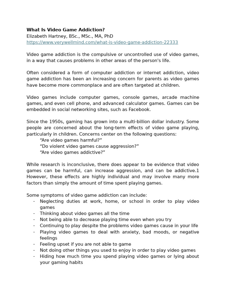 Understanding Video Game Addiction | PDF | Video Games | Emotions