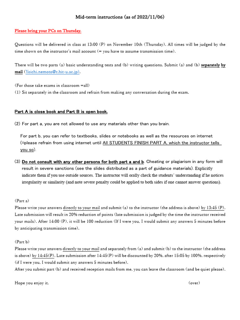 Mid-Term Exam Instructions and Guidelines | PDF