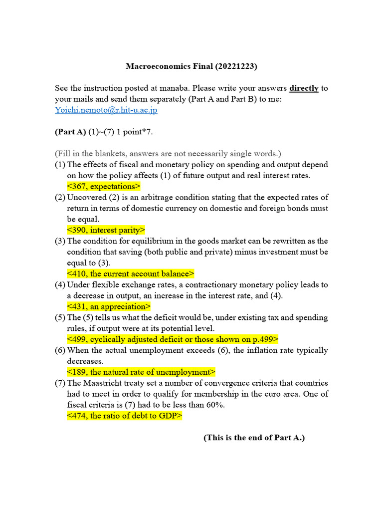 202212macro - Final (Part A Answers) | PDF