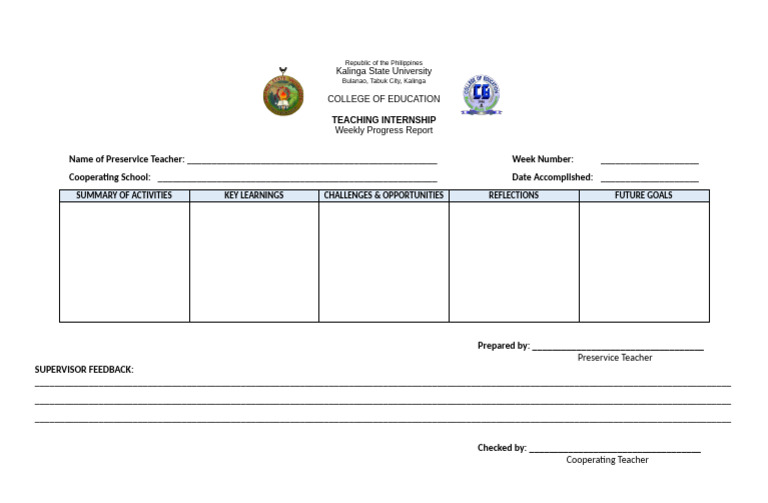 Weekly Progress Report Form | PDF
