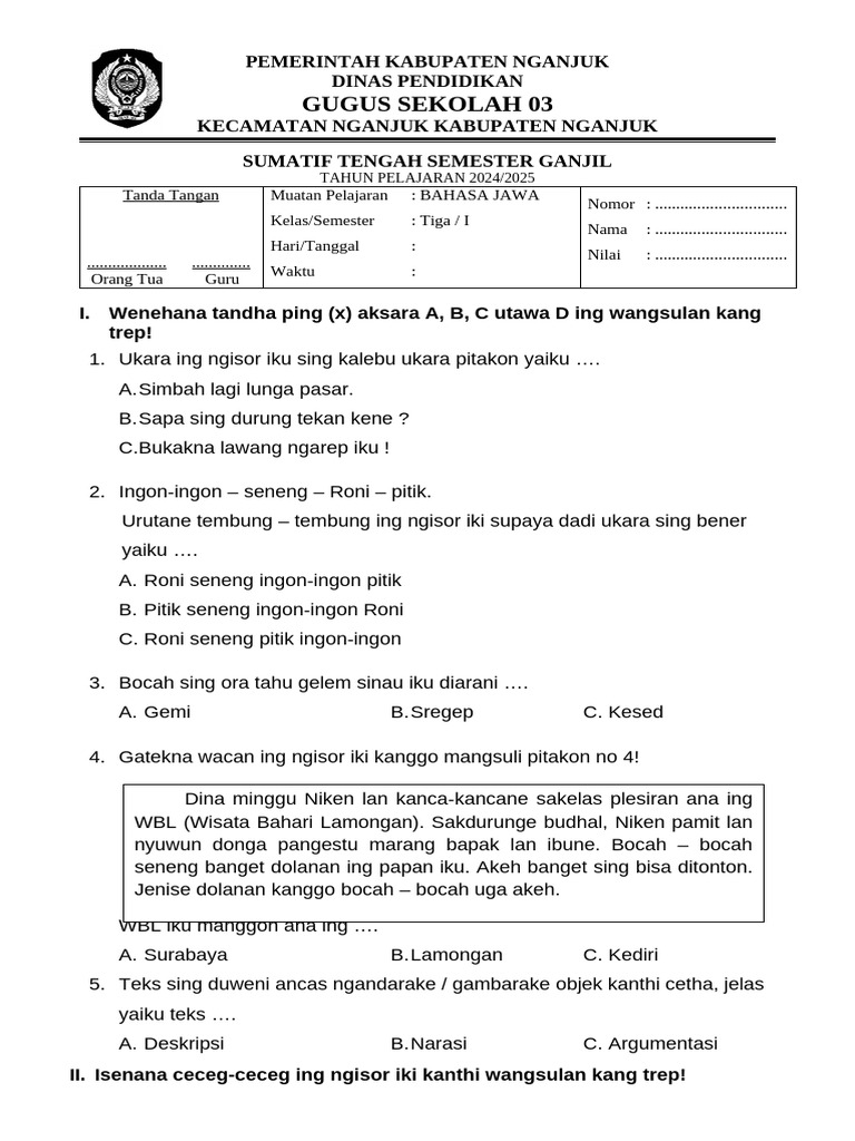 KLS 3 STS I Bahasa Jawa 24-25 | PDF