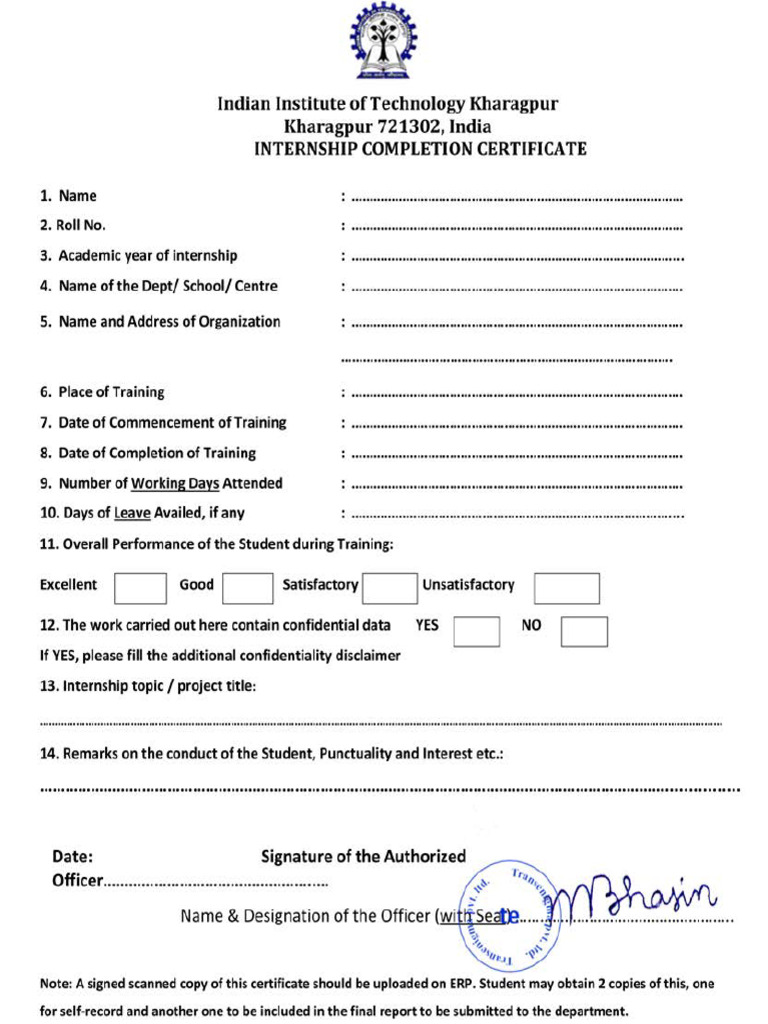 Internship Completion Form (1) - Signed | PDF