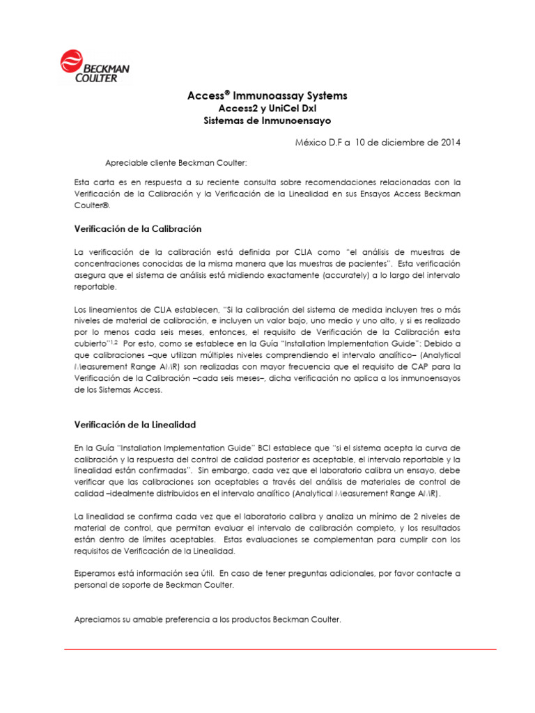 Calibration Verification and Linearity Letter Español | PDF