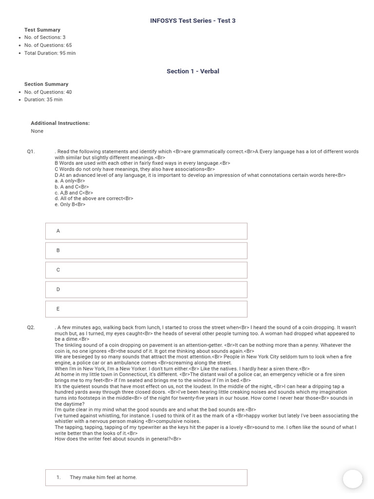 Infosys Test Series - Test 3m | PDF | Question | Leadership