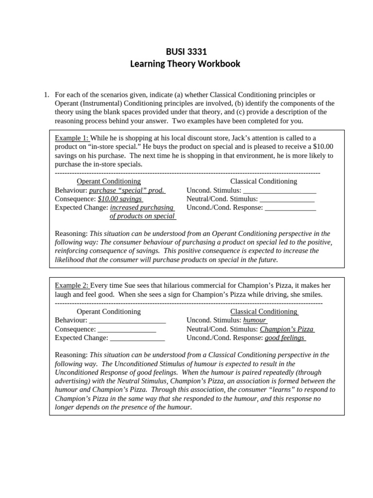 Learning Theory Workbook (2) | PDF | Classical Conditioning | Learning