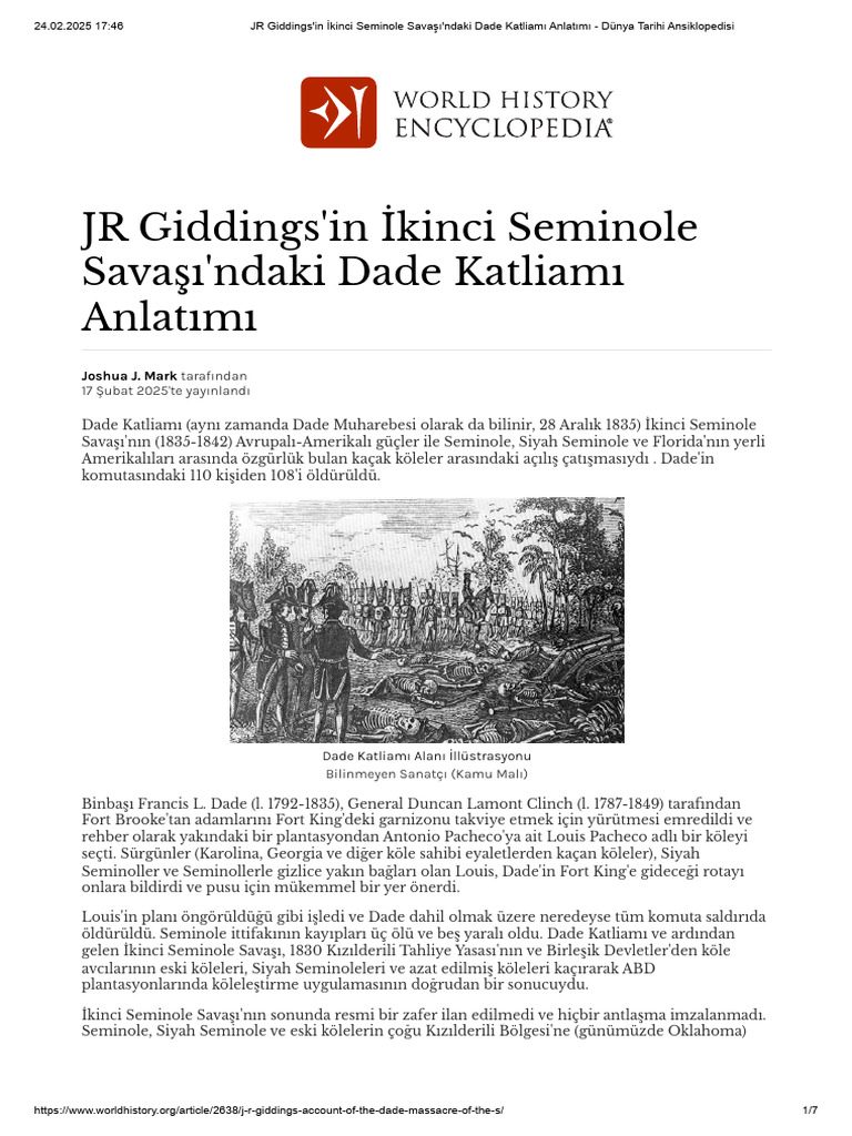 JR Giddings'in İkinci Seminole Savaşı'ndaki Dade Katliamı Anlatımı - Dünya Tarihi Ansiklopedisi ...