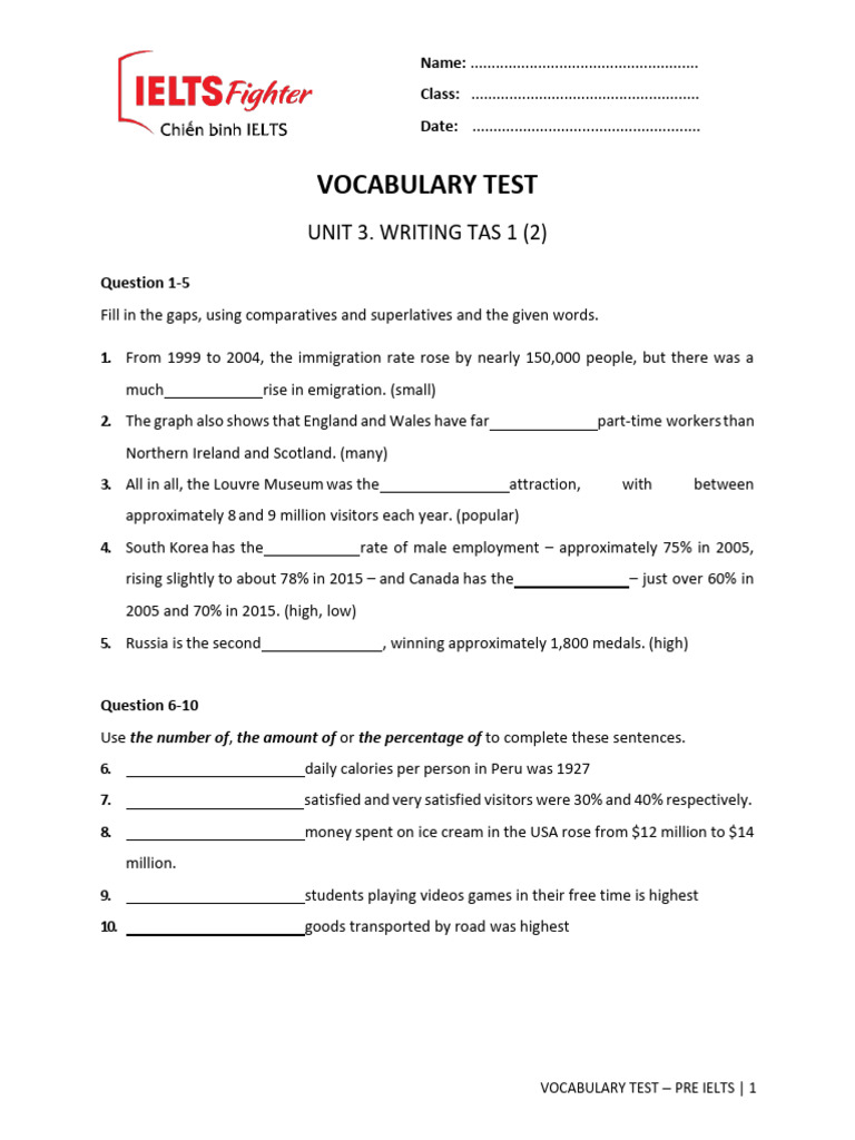 Vocab Test 18. Unit 3. Writing. Writing Task 1 | PDF
