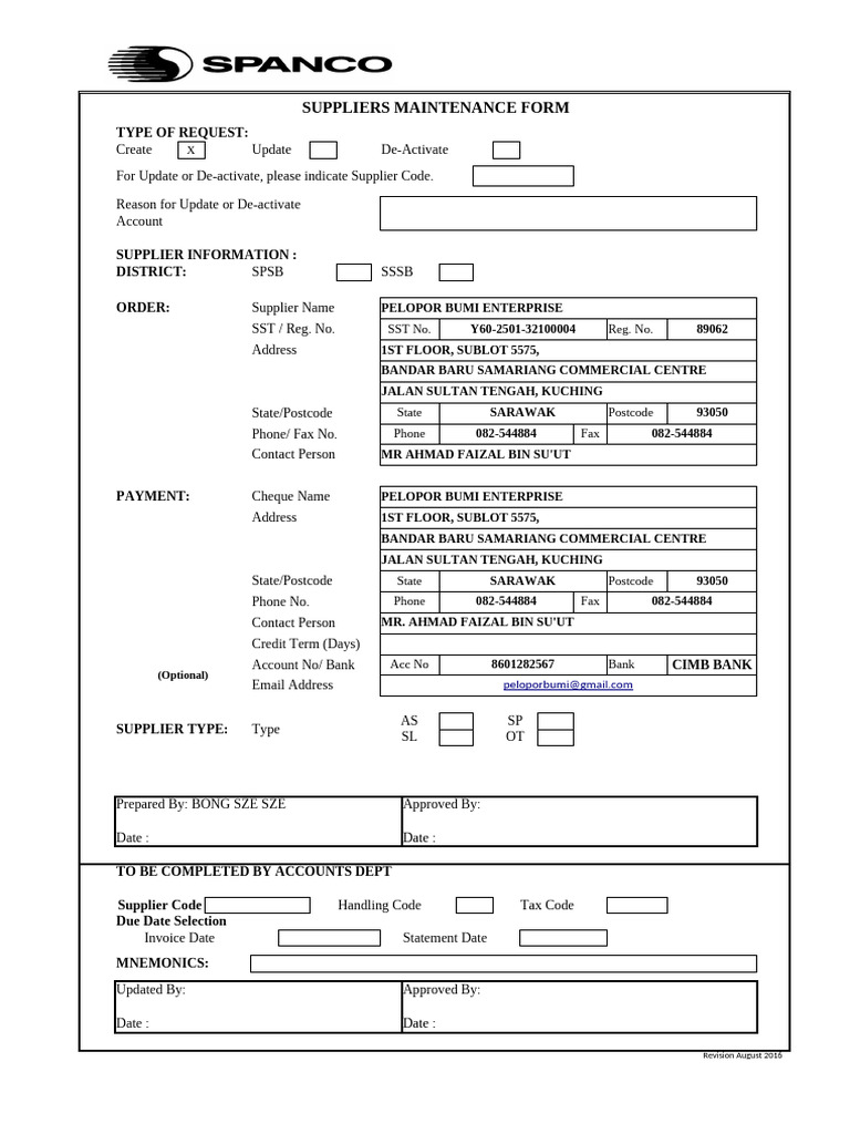 Suppliers Maintenance Form | PDF