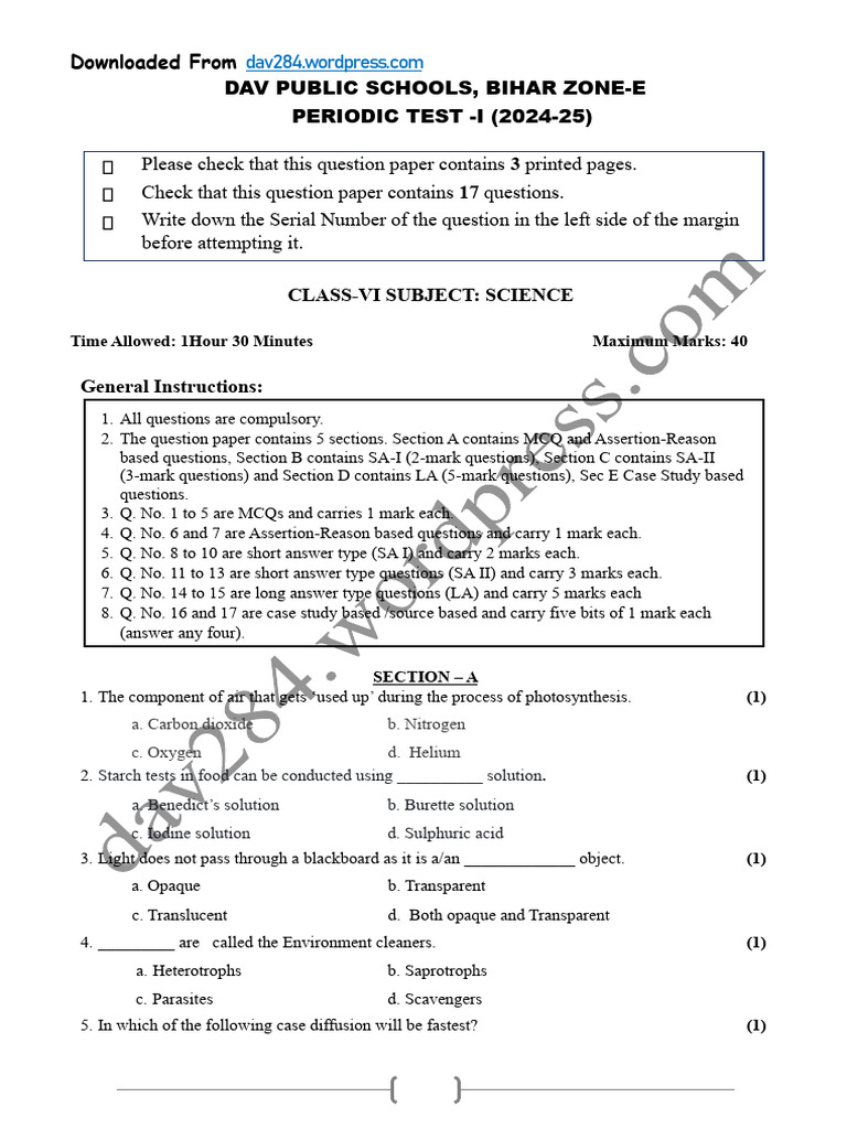 Class 6 Science Periodic Test Paper | PDF | Solubility | Diet (Nutrition)