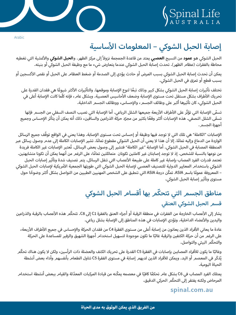 Spinal Cord Injury Basics Arabic | PDF