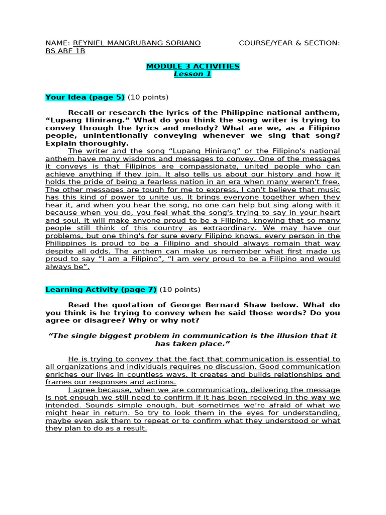 Module 3 Learning Activities and Summative Test GECC 102 | PDF ...