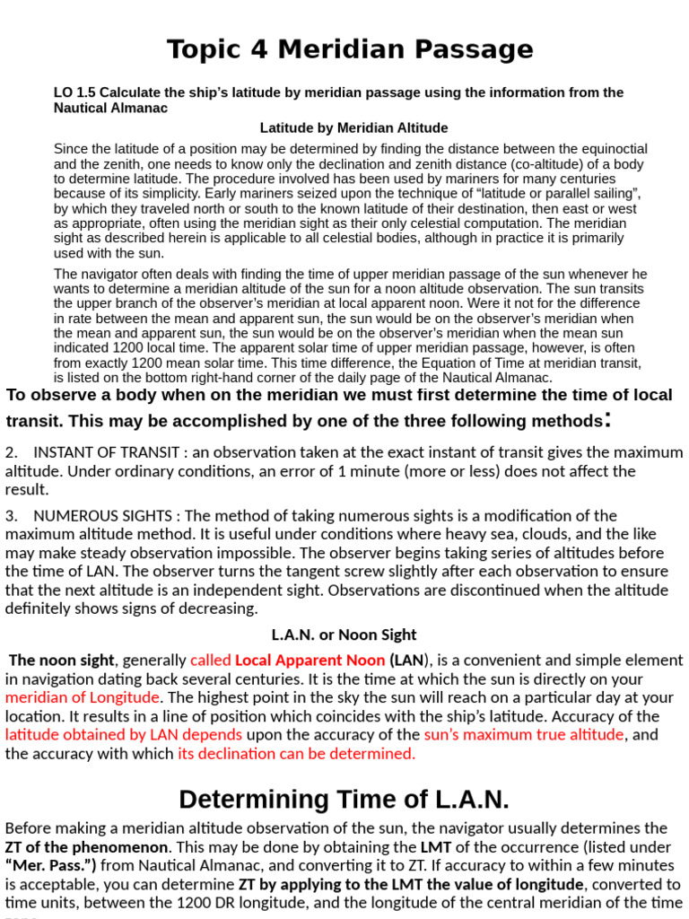 TOPIC 4 Wk.5 Meridian Passage 2 | PDF | Horizon | Longitude