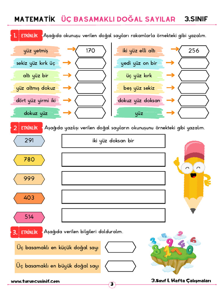 Sinif 3 Basamakli Doä Al Sayilar Okuma | PDF