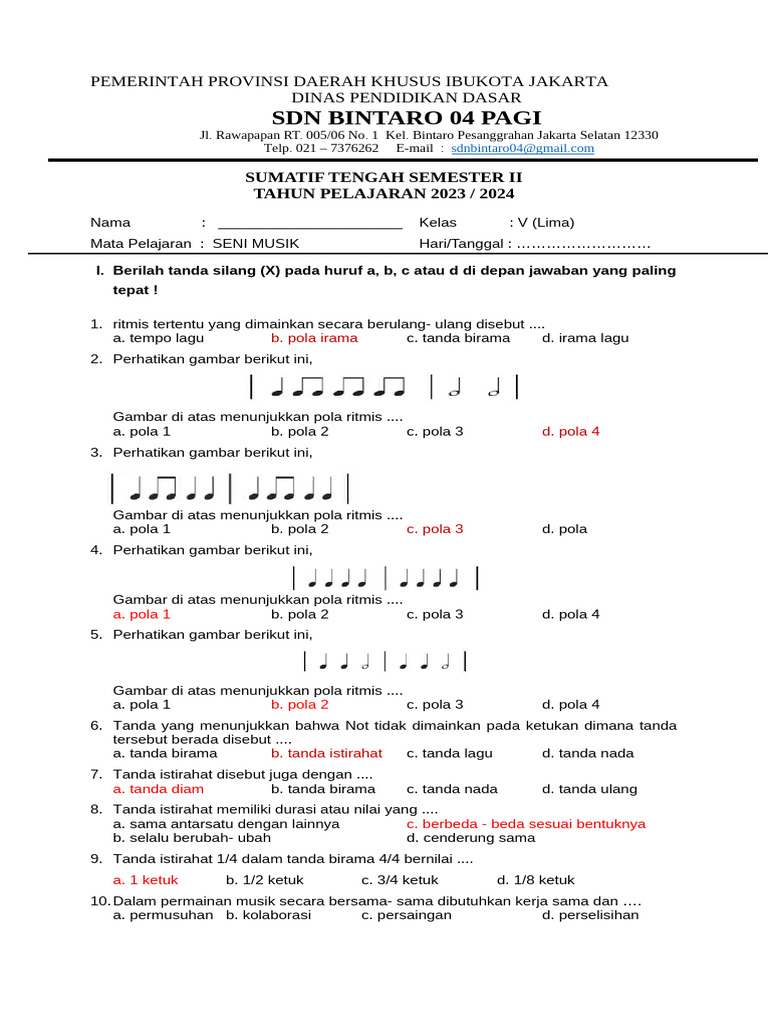 STS Seni Musik Kelas 5 Semester 2 Dan Kunci Jawaban | PDF