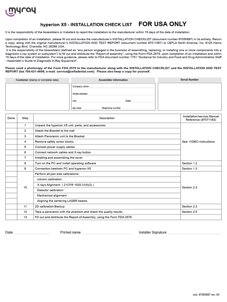Hyperion x5 2d - Installation Check List | PDF | Food And Drug ...