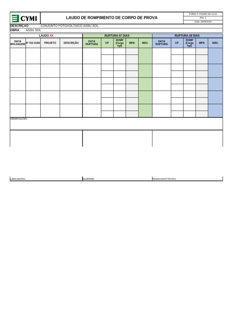 FORM-IT-PQSMS-68-14-03 Rev1 - Laudo de Rompimento | PDF