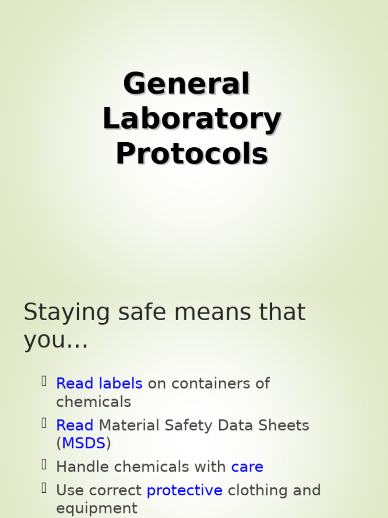 General Laboratory Protocols | PDF | Occupational Safety And Health ...