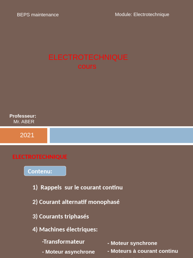 Electrotechnique Cours | PDF | Transformateur électrique | Courant électrique