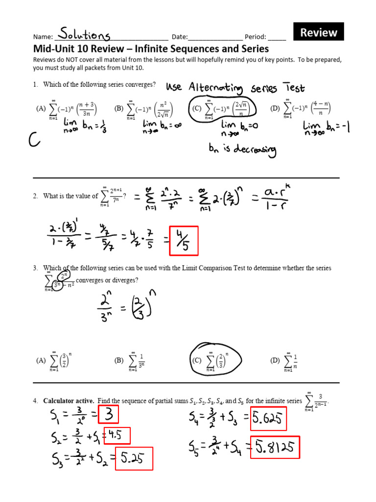 solutions - calc_mid-unit_10_review (1) | PDF | Series (Mathematics) | Calculus