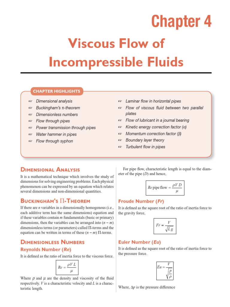Viscous Flow of Incompressible Fluids: Dimensional Analysis | PDF ...