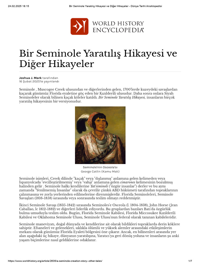 Bir Seminole Yaratılış Hikayesi Ve Diğer Hikayeler - Dünya Tarihi Ansiklopedisi | PDF | Seminole