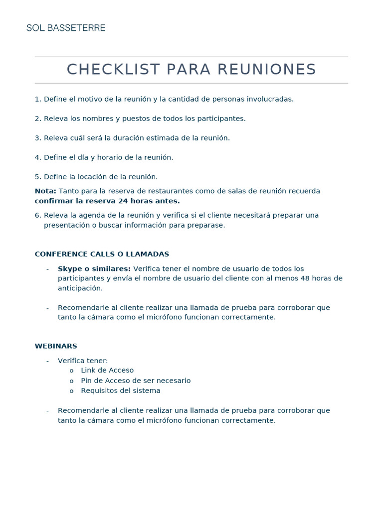 Checklist Esencial para Reuniones Efectivas | PDF