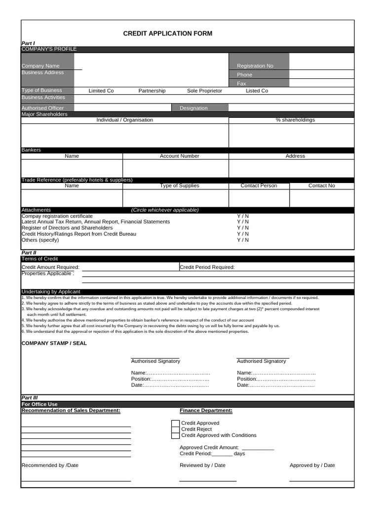 Credit Application Form Template | PDF | Credit | Finance & Money ...
